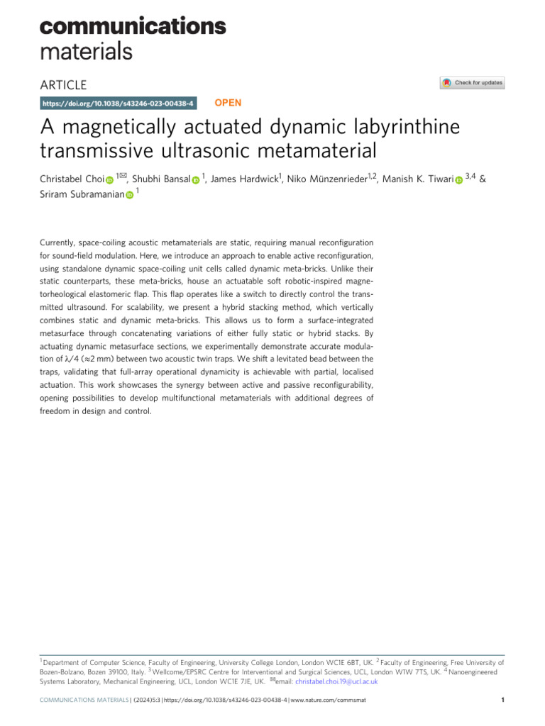 A Magnetically Actuated Dynamic Labyrinthine Transmissive Ultrasonic Metamaterial | PDF ...