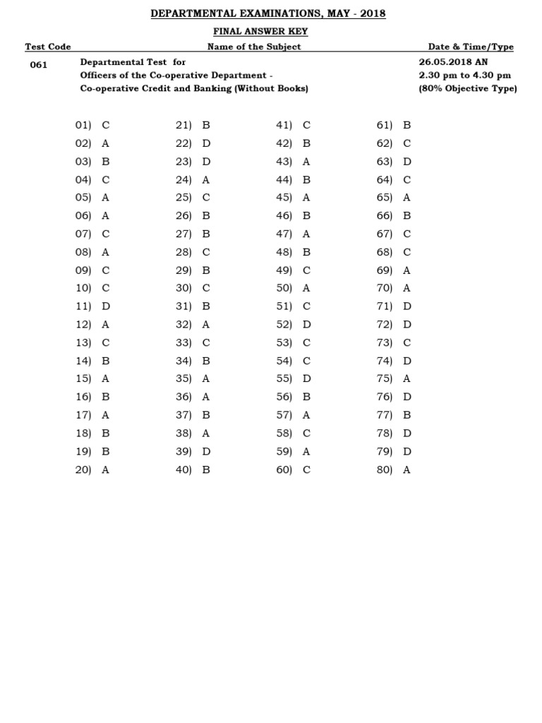 2018 Co-operative Exam Answer Key | PDF