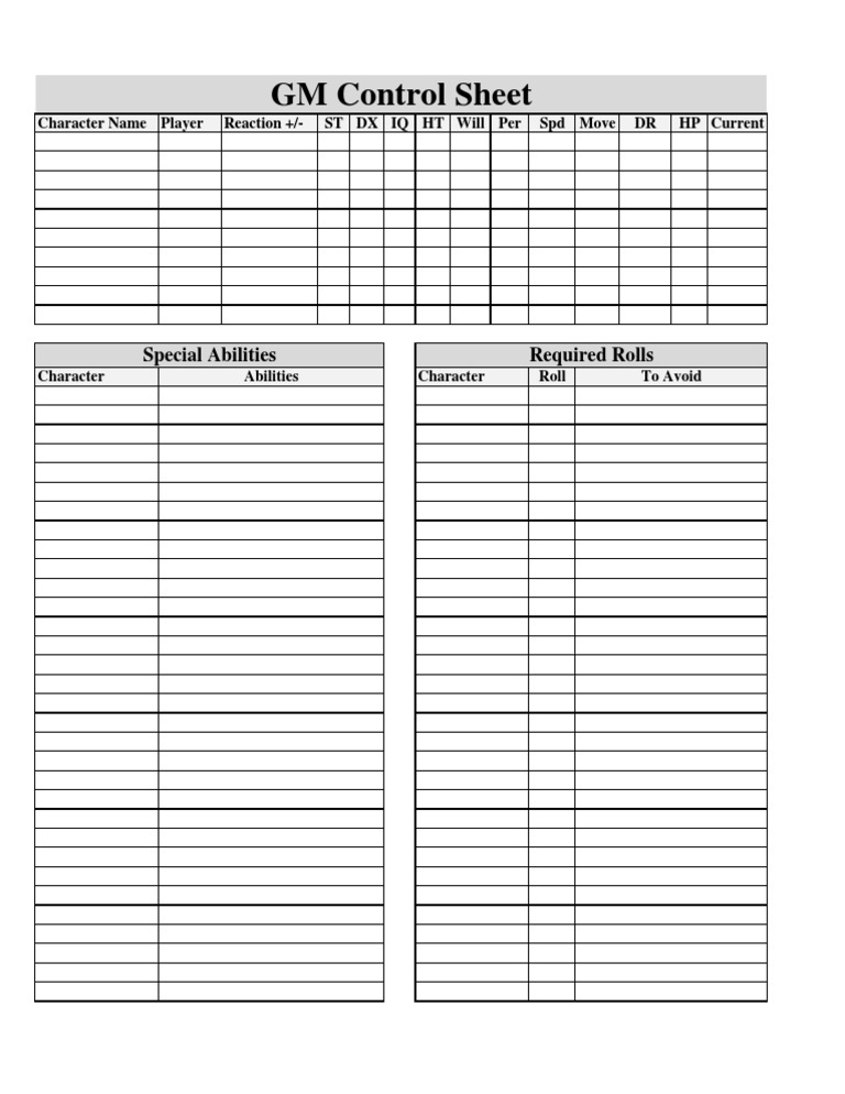 GM Control Sheet Overview | PDF