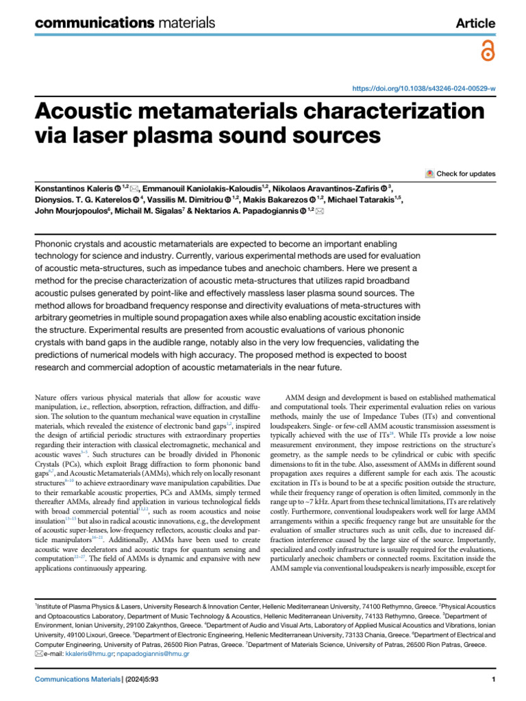 Acoustic Metamaterials Characterization Via Laser Plasma Sound Sources ...