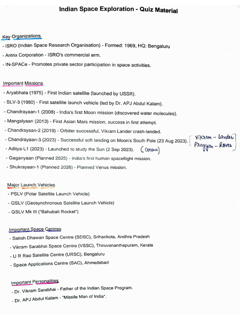 Indian Space Exploration -Quiz | PDF