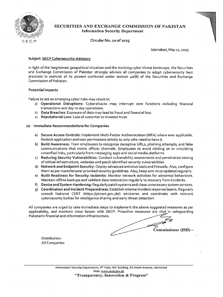 Secp Cyber Security Advisory Circular 10 Of 2025 Pdf