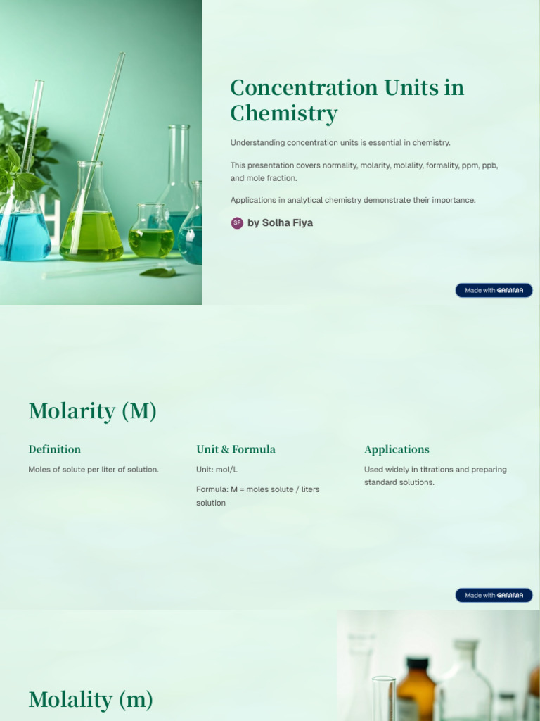Concentration Units in Chemistry | PDF | Parts Per Notation | Molar ...