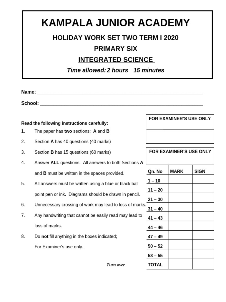 p.6 Set 2 Science Exam Teacher - Ac | PDF | Vaccines