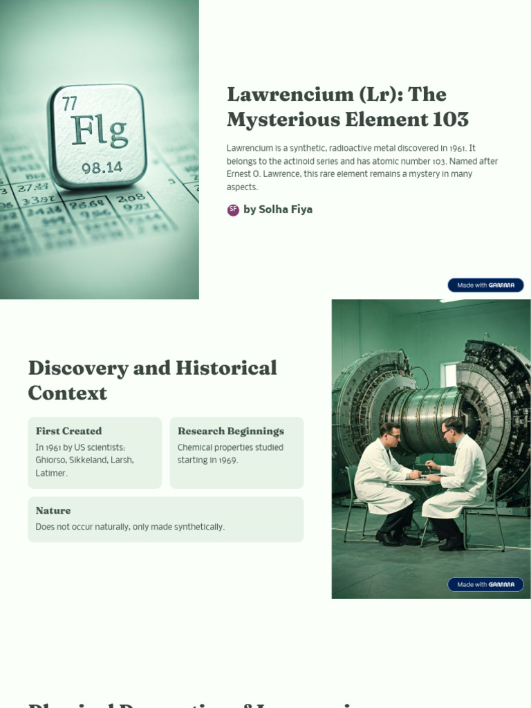 Lawrencium LR The Mysterious Element 103 | PDF | Atoms | Chemistry