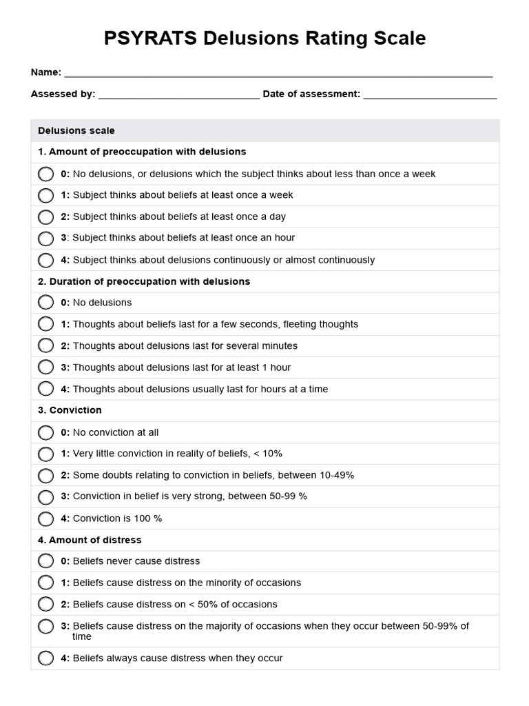 PSYRATS Delusions Rating Scale Guide | PDF | Delusion | Schizophrenia