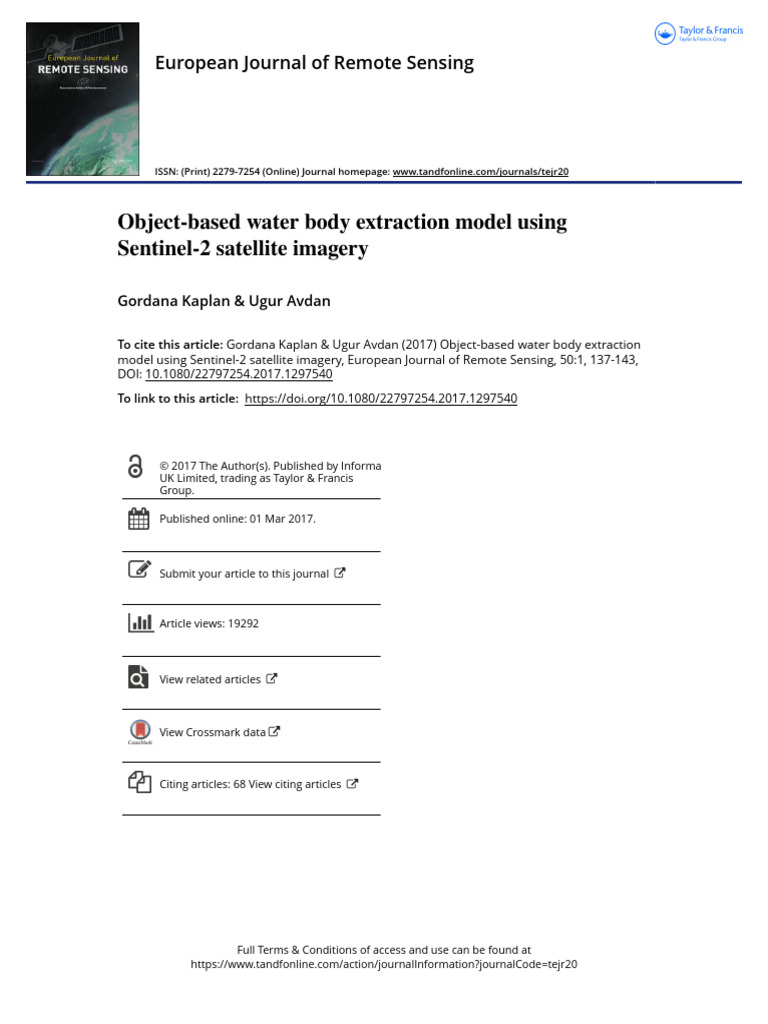 Object-Based Water Body Extraction Model Using Sentinel-2 Satellite ...