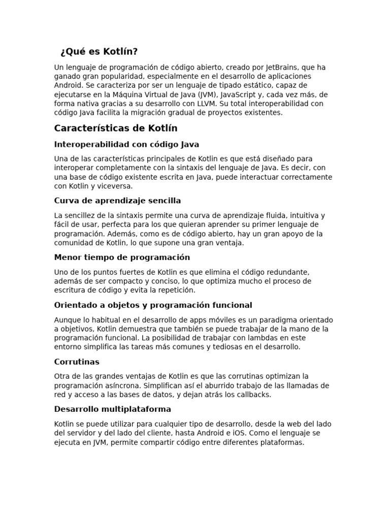 Qué Es Kotlín | PDF | Java (lenguaje de programación) | Lenguaje de programación