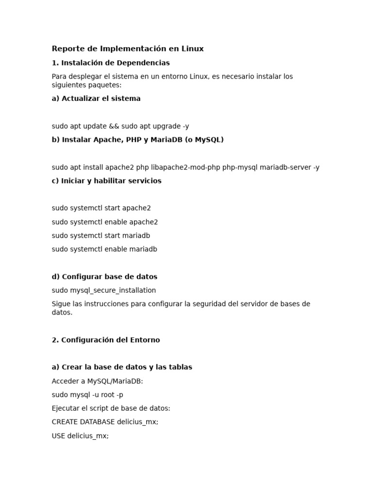 Reporte de Implementación en Linux | PDF