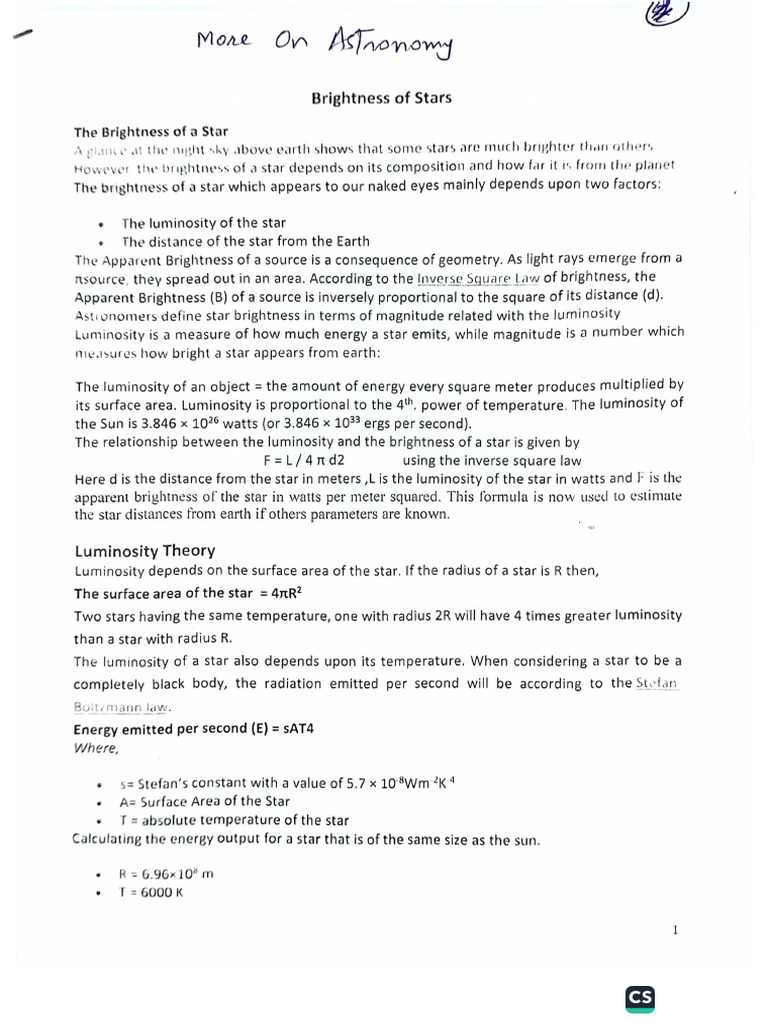 Brightness of Stars | PDF