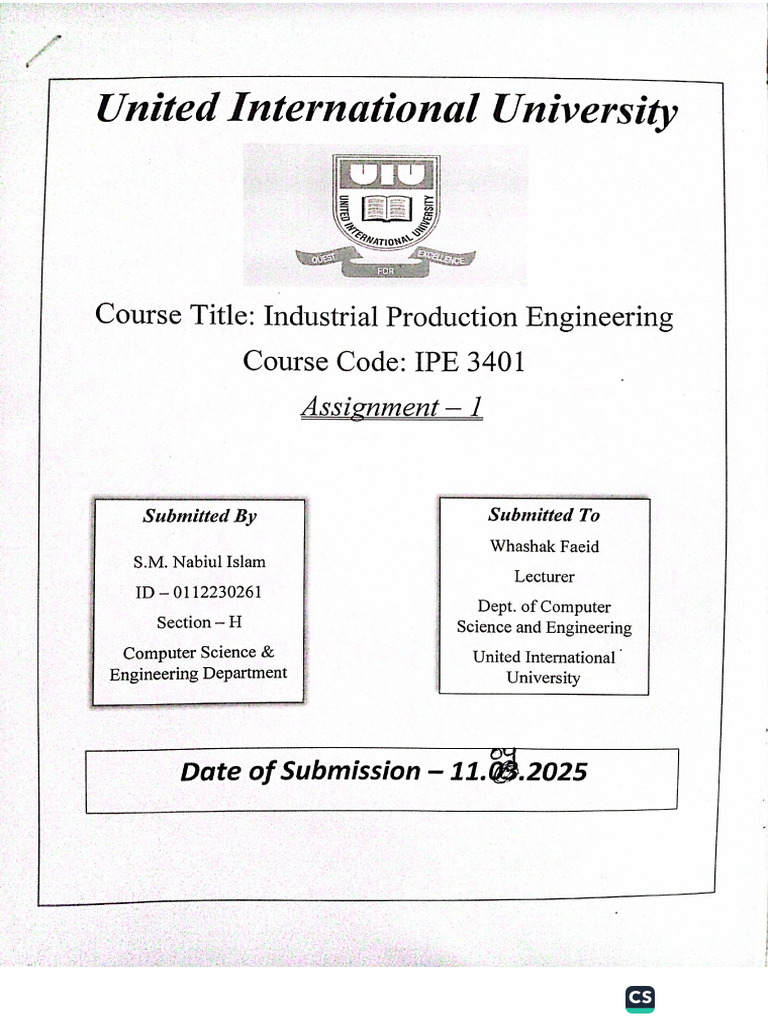 Nabiul IPE Assignment 1 | PDF