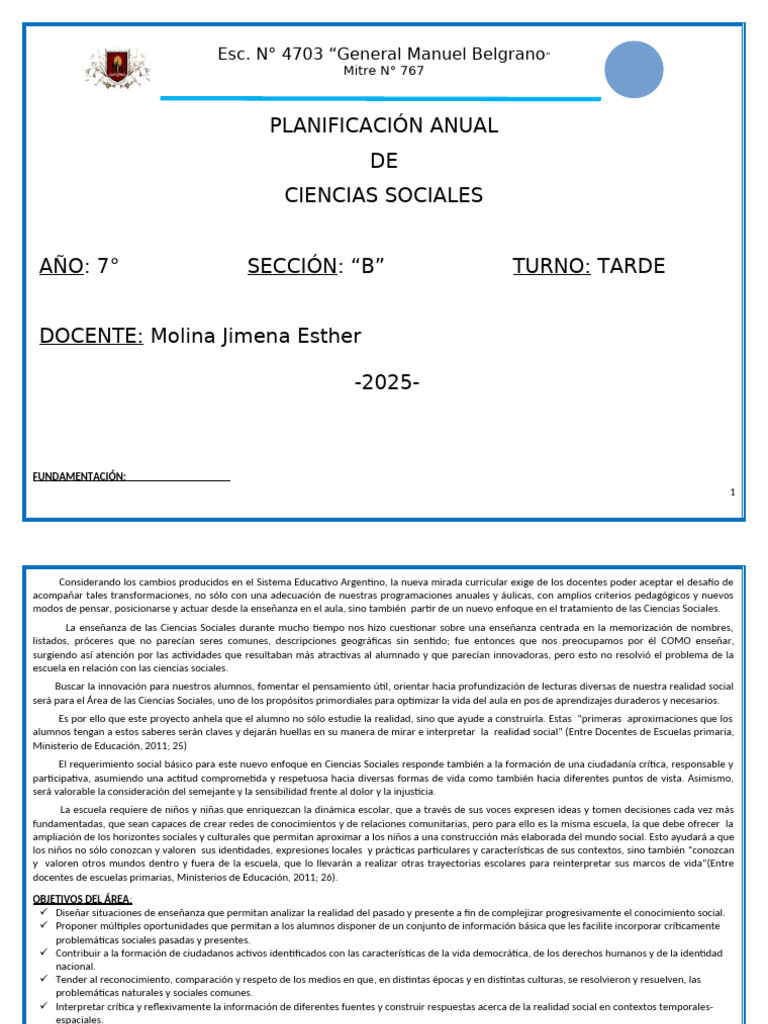 Planif Anual de CS Sociales-7 | PDF | Enseñando | Geografía