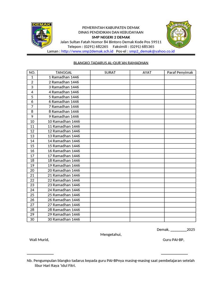 Blangko Tadarus Ramadhan 2 | PDF