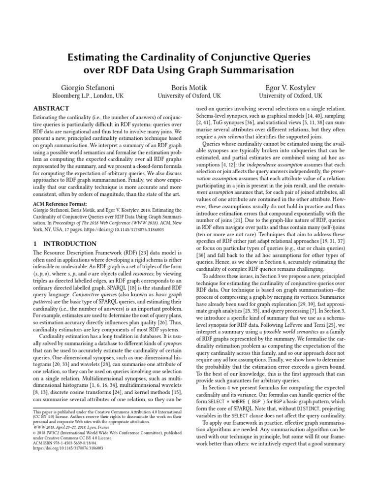 Estimating The Cardinality Of Conjunctive Queries Over Rdf Data Using Graph Summarisation