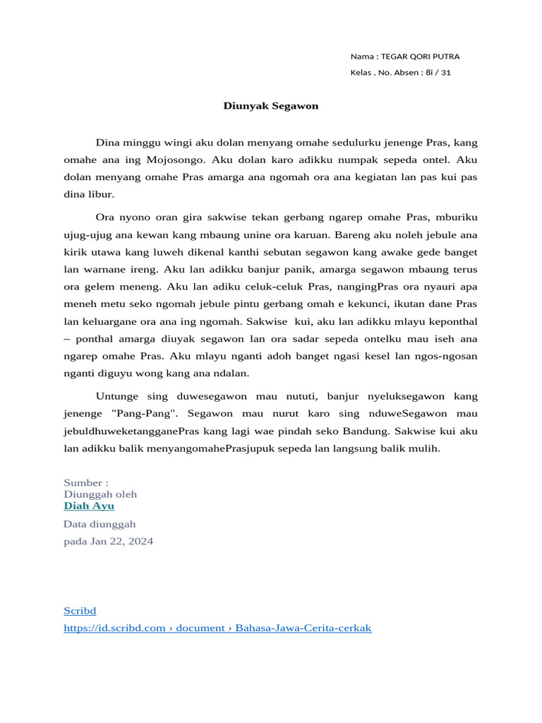 Cerkak Diunyak Segawon | PDF