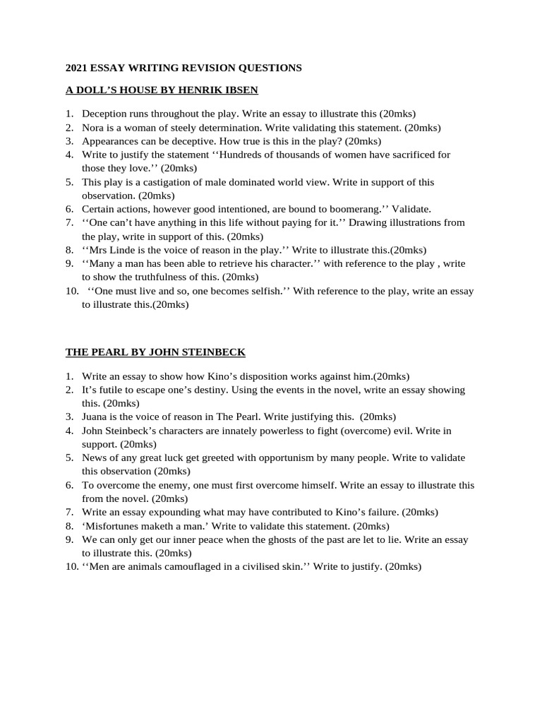 Essay Writing Revision Questions | PDF