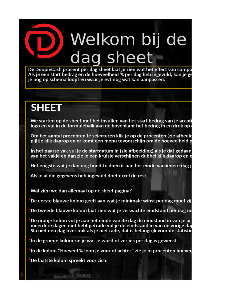 Procent Per Dag Sheet v1.0 1 | PDF