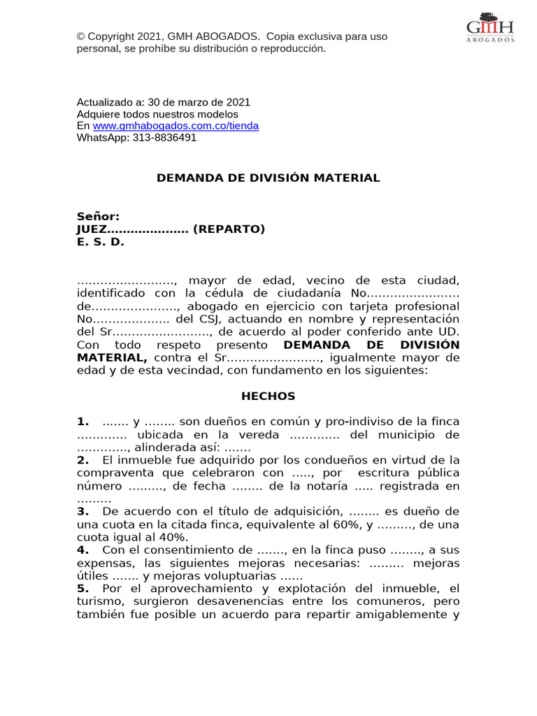 DIVISION MATERIAL-LEY 1564 DE 2012 | PDF | Derechos de autor | Justicia