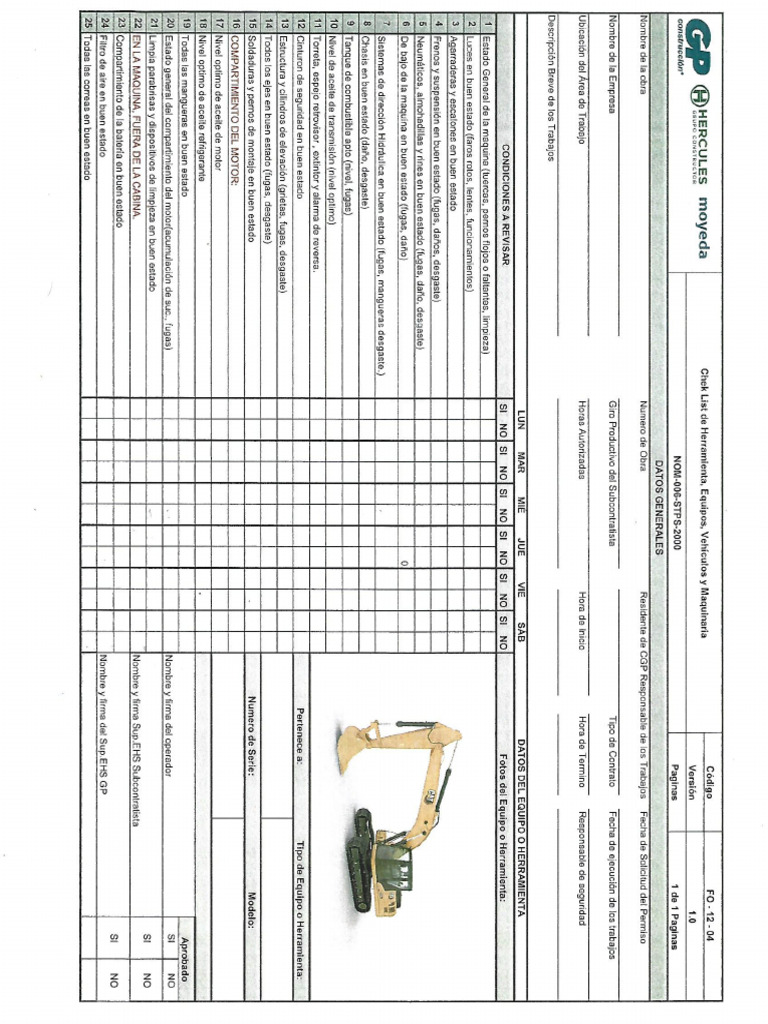 Checklist GP Excavadora | PDF