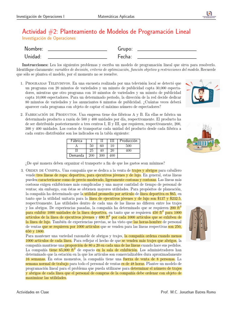 02 Planteamiento de Modelos Lineales Subrayado | PDF | Programación lineal