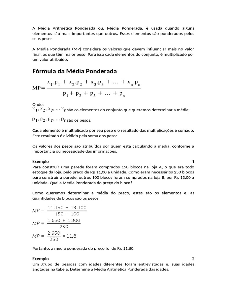 Média Ponderada de Idades e Preços | PDF