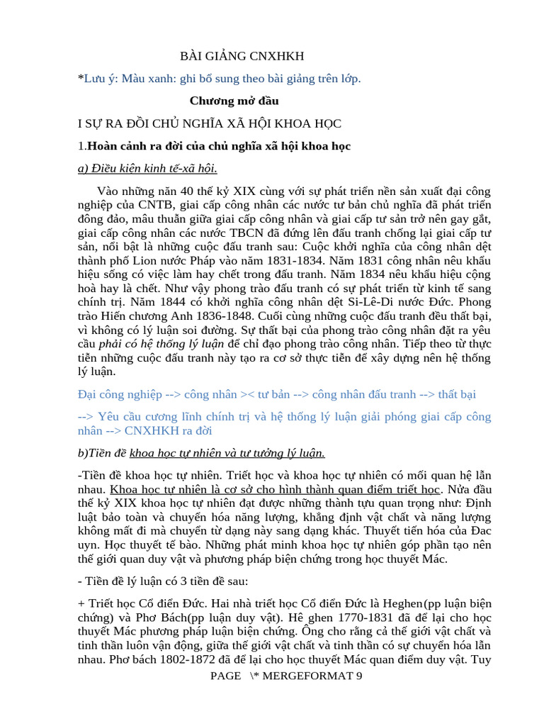 BÀI GIẢNG CNXHKH | PDF