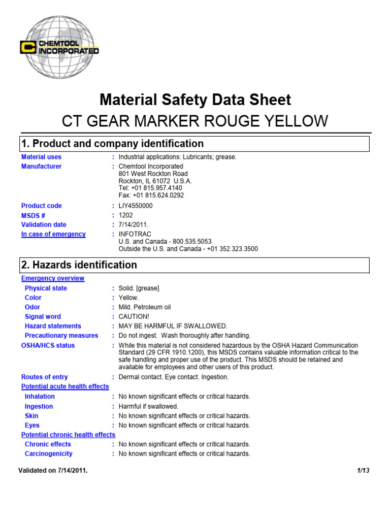 MSDS for CT Gear Marker Rouge Yellow | PDF | Toxicity | Toxicology