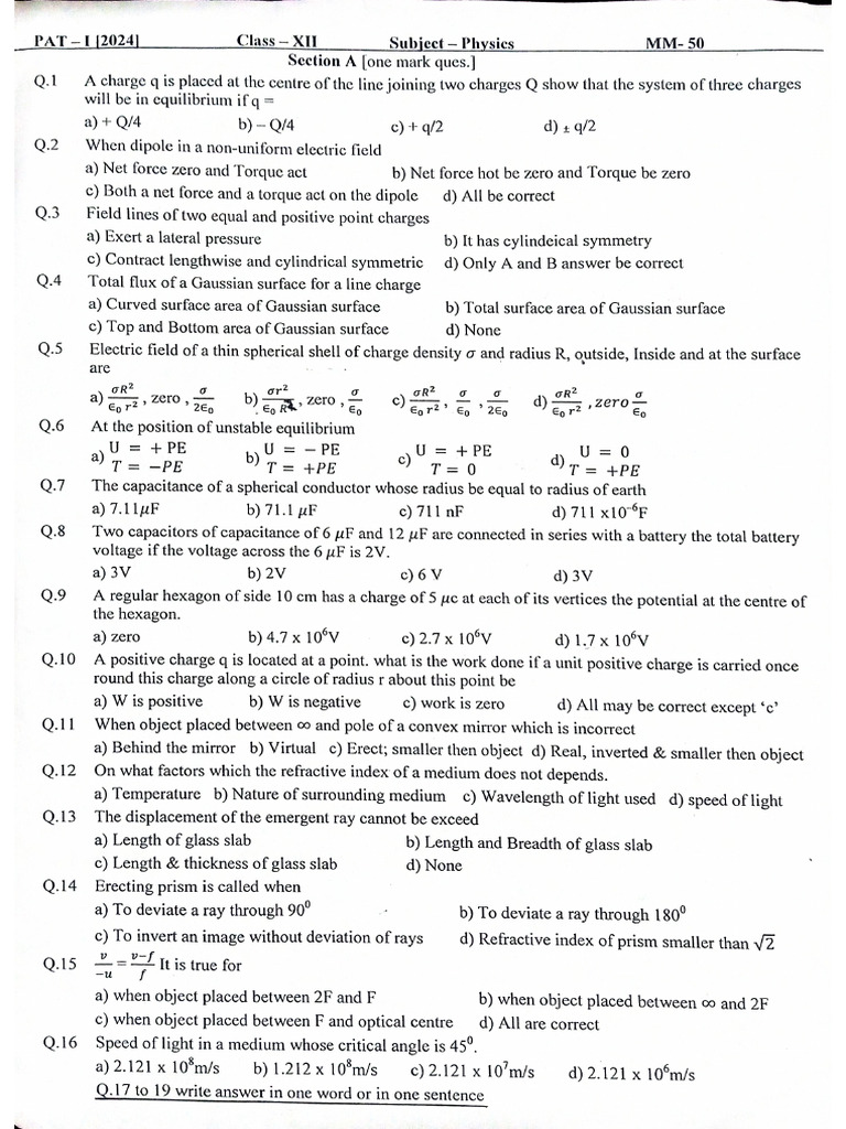 12th FS Physics Pat 1 (24-25) | PDF