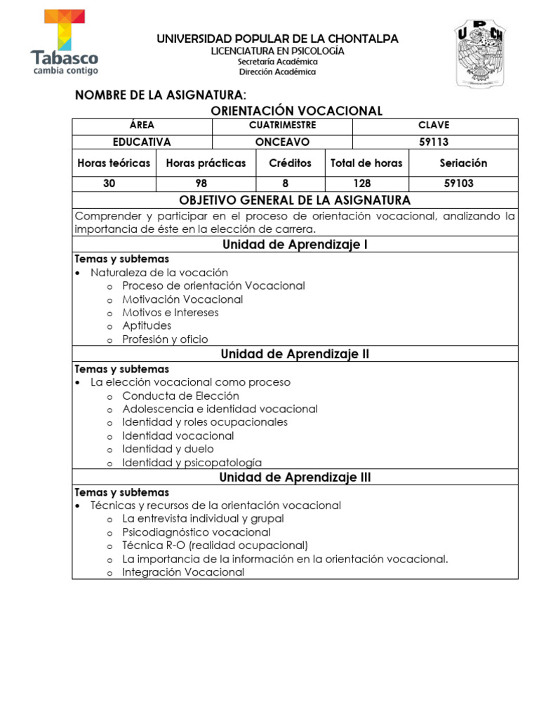 Orientacion Vocacional. | PDF | Sicología | Aprendizaje