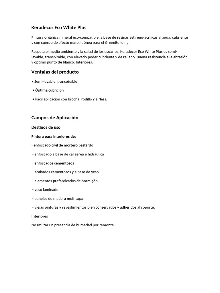 Keradecor Eco White Plus | PDF | Pintar | Yeso