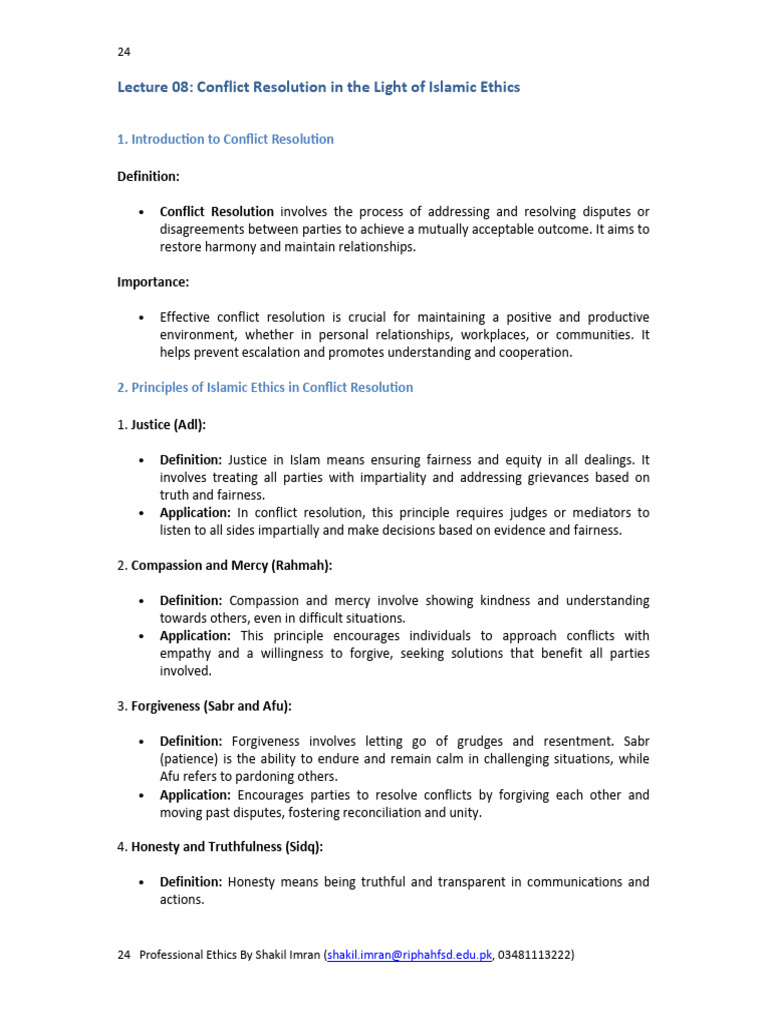 Islamic Ethics in Conflict Resolution | PDF | Conflict Resolution ...