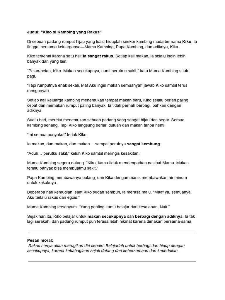 Kiko Si Kambing Yang Rakus | PDF