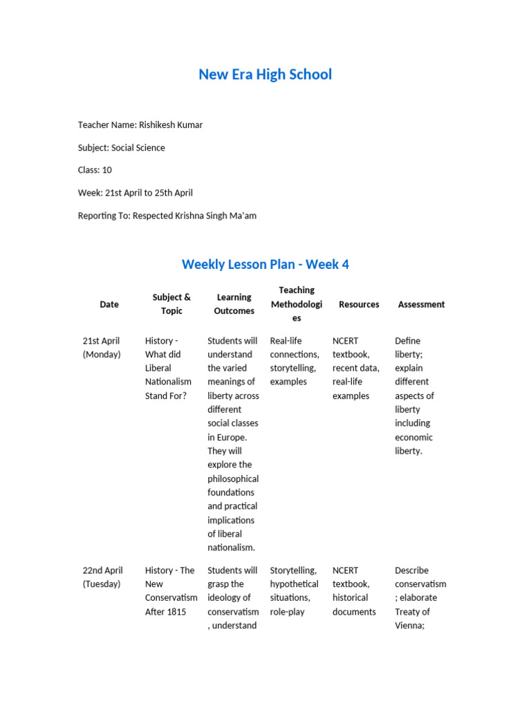 Week 4 Lesson Plan Rishikesh | PDF | Conservatism | Liberal Arts Education