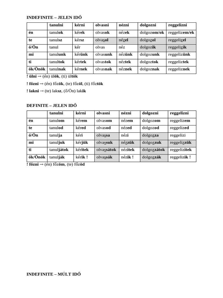 Verb Conjugation Present + Past | PDF