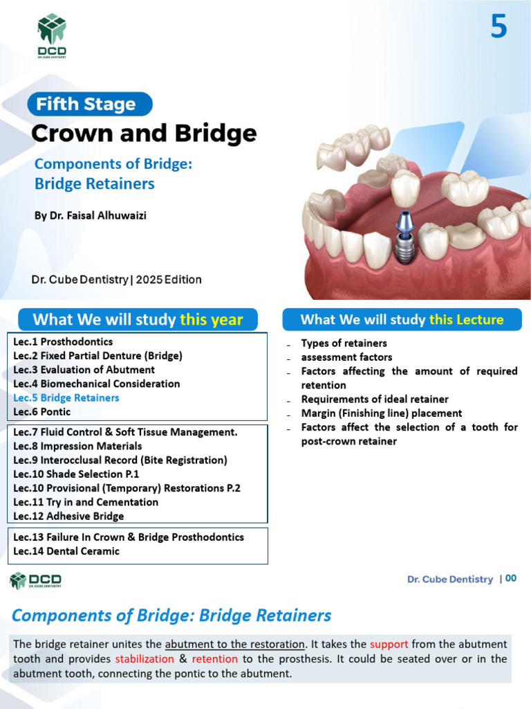 Crown5 Lec.5 Components of Bridge (Retainers) | PDF | Dentistry ...