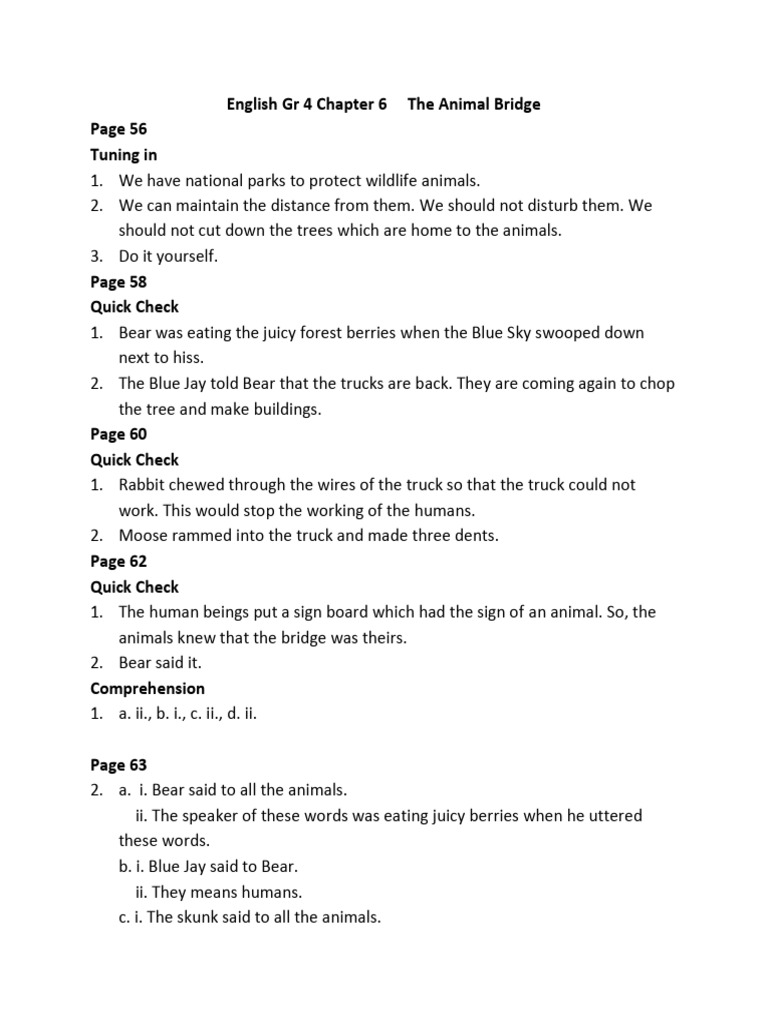 English Grade 4 Chapter 6 The Animal Bridge | PDF | Zoology