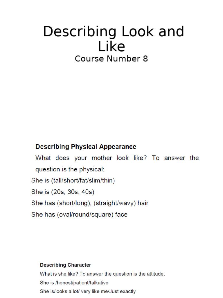 Pert. 8 - Describing Look and Like | PDF