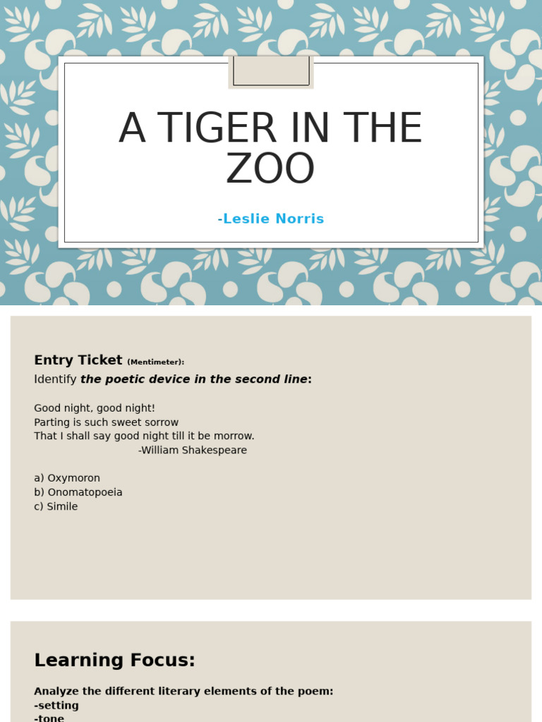 A Tiger in The Zoo AnuPs | PDF | Poetry
