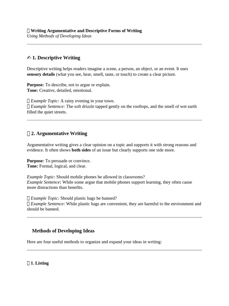 ? Writing Argumentative and Descriptive Forms of Writing | PDF | Reason ...