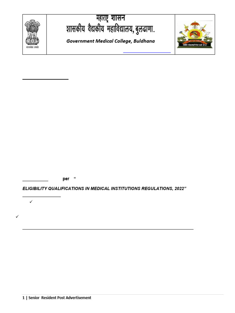 Final Senior Resident Advertisment GMC Buldhana Compressed 1 | PDF ...