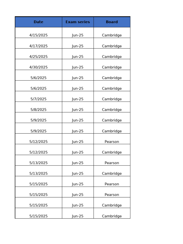 May June 2025 Igcse Timetable | PDF | Schools | Educational Stages
