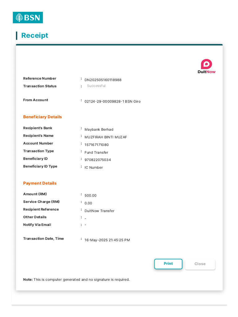 MyBSN - Interbank Fund Transfer - Bank Simpanan Nasional | PDF