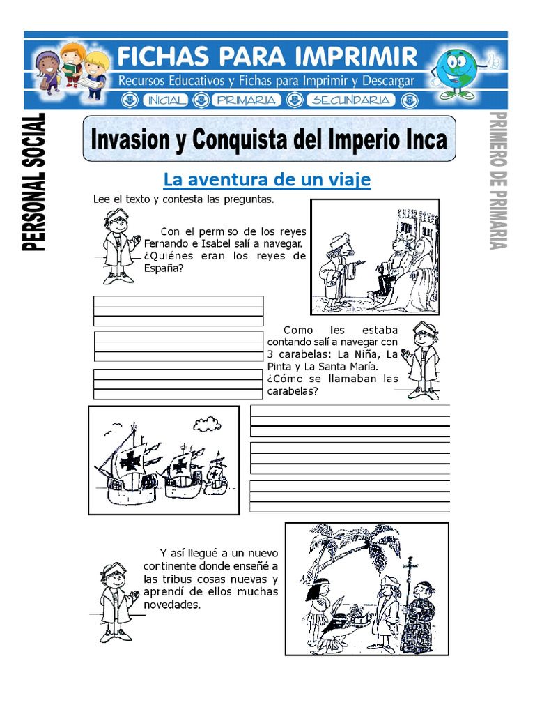 Ficha de Invasión y Conquista Del Imperio Inca Para Primero de Primaria | PDF