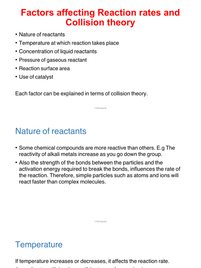 Factors Affecting Reaction Rates and Collision Theory | PDF