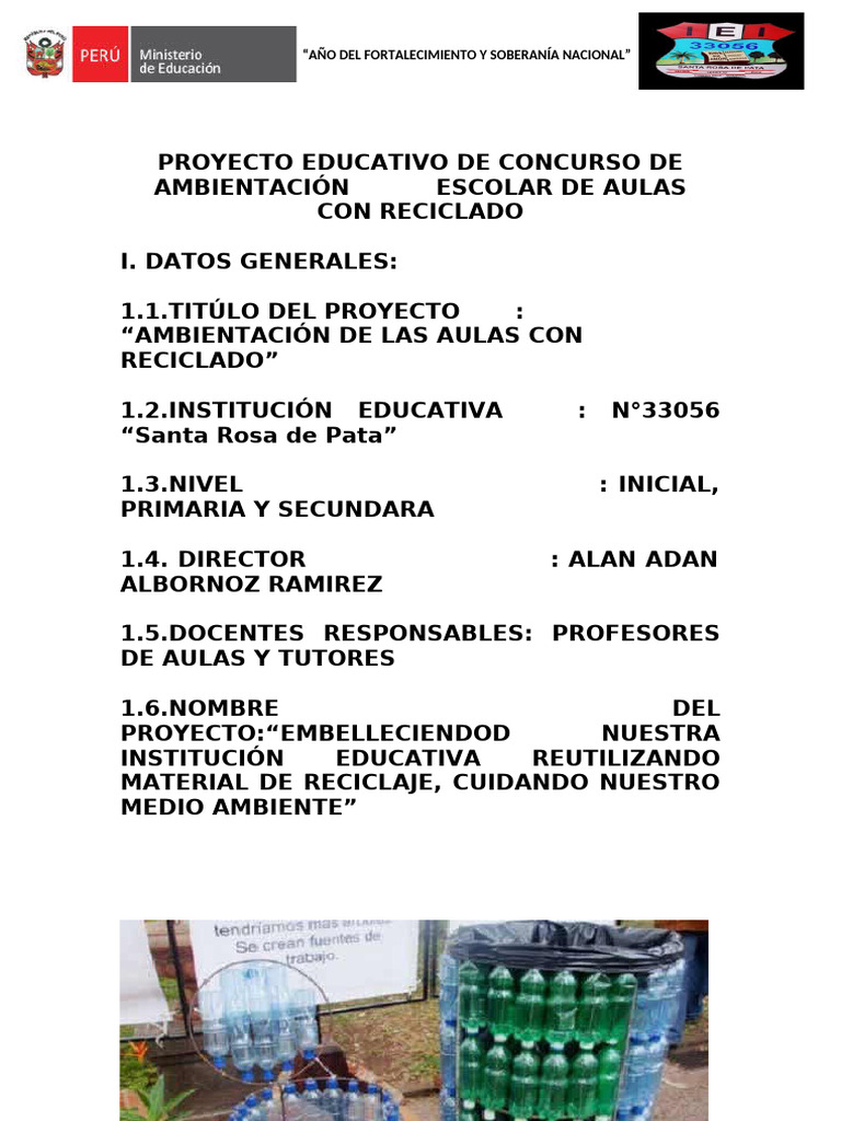 PROYECTO EDUCATIVO DE AMBIENTACIÓN ESCOLAR DE AULAS CON RECICLADO.2022 | PDF | Salón de clases ...