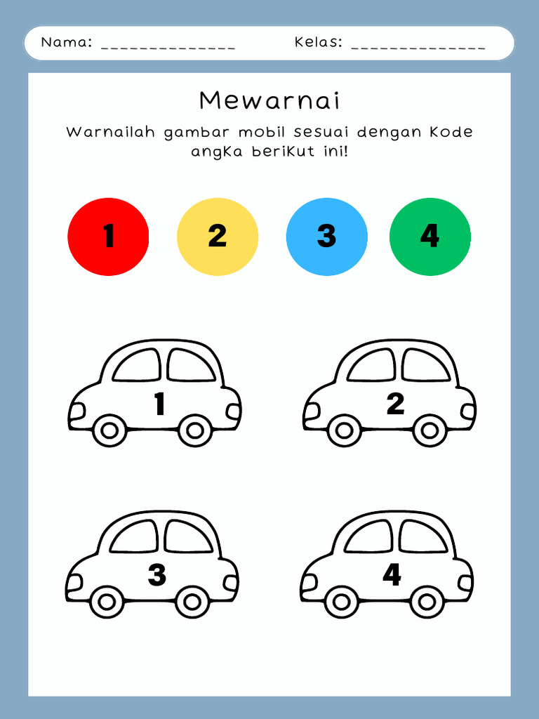 Lembar Kerja Mewarnai Mobil Anak TK | PDF
