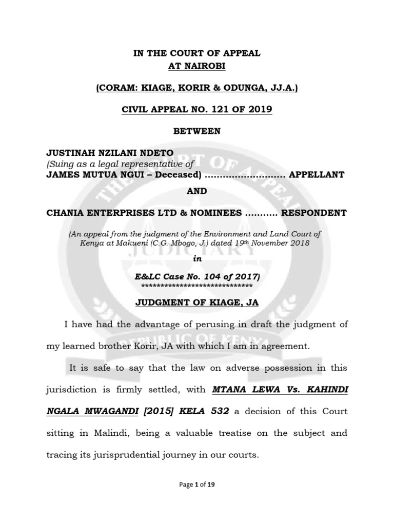 NRB Civil Appeal No. 121 of 2019 | PDF | Lawsuit | Adverse Possession