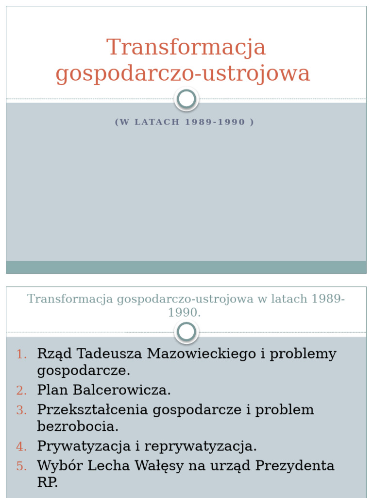 Transformacja Gospodarczo-Ustrojowa | PDF