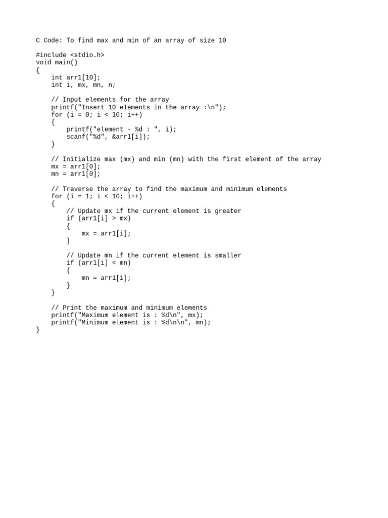 C Code To Find Max and Min of An Ar | PDF