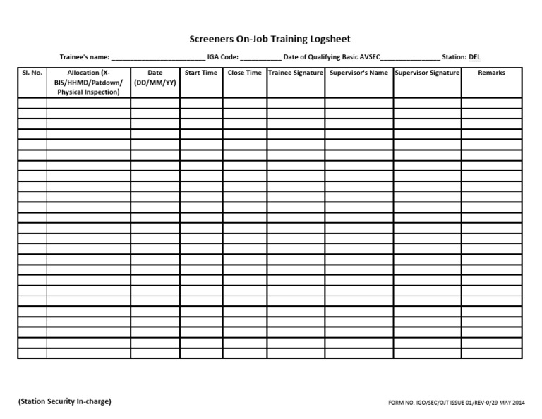 Ojt Screeners Logsheet Format | PDF